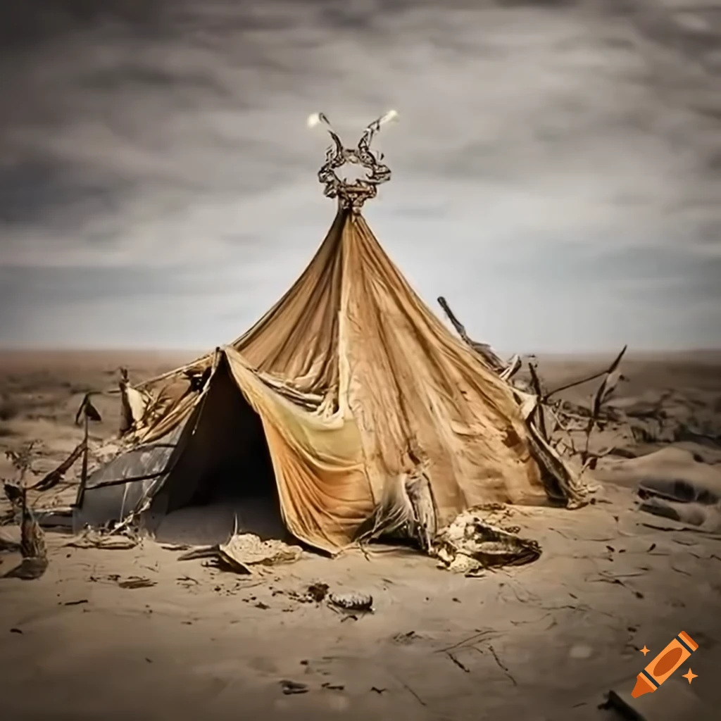 Shaman's tent made from animal hides in a post-apocalyptic wasteland on ...
