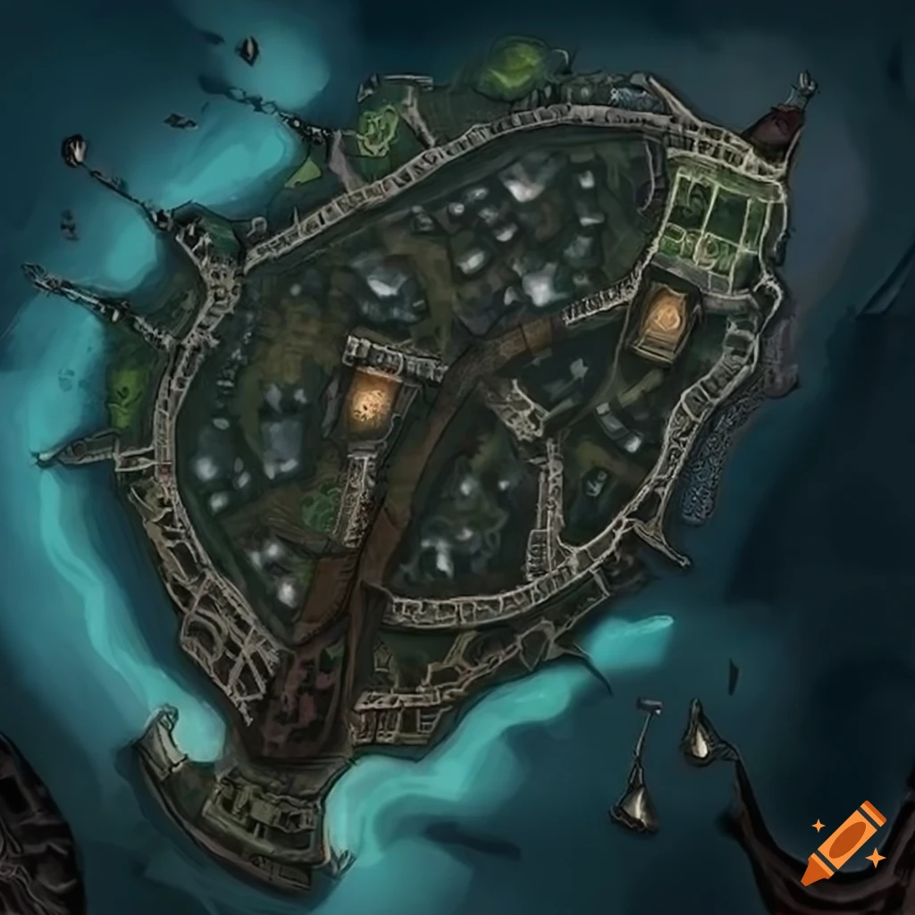 Map of a dark elf capital city on Craiyon