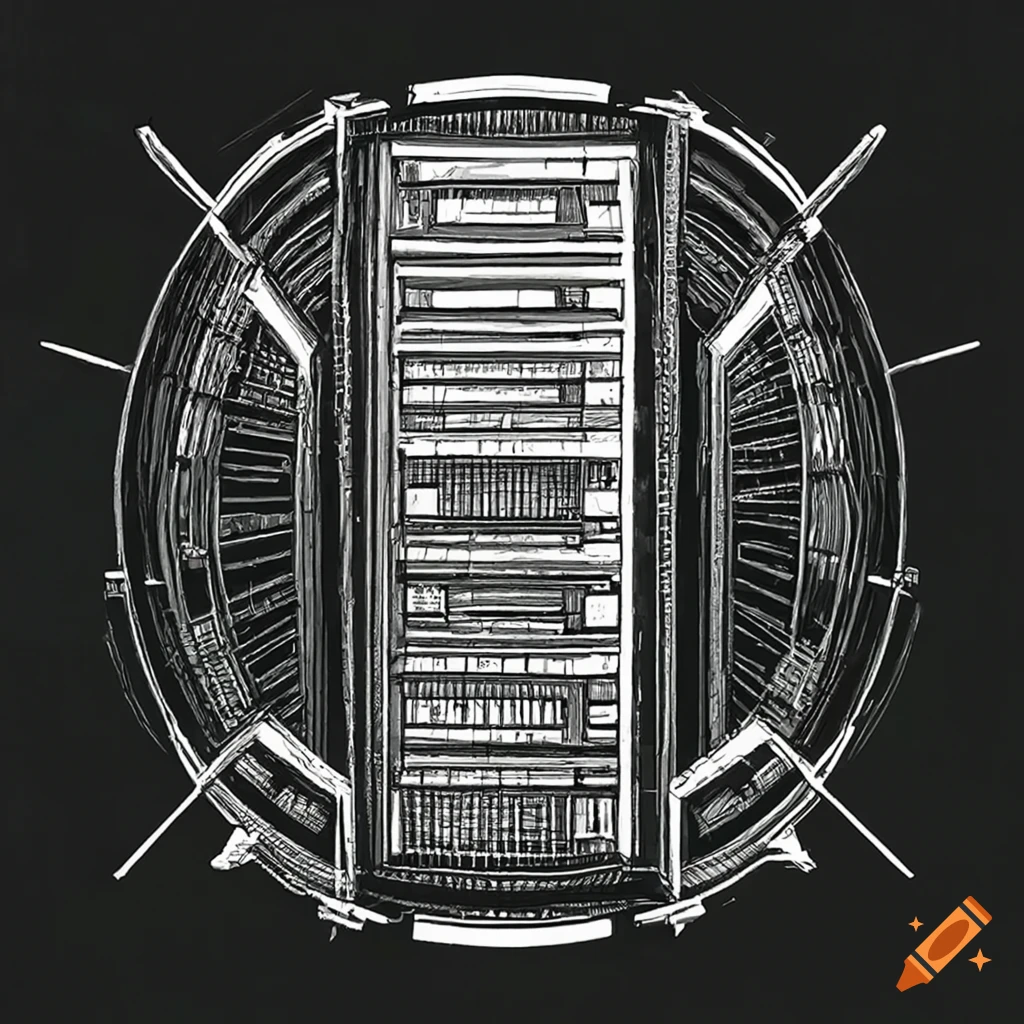 Hyper detailed photorealistic drawing of computer server room with ...