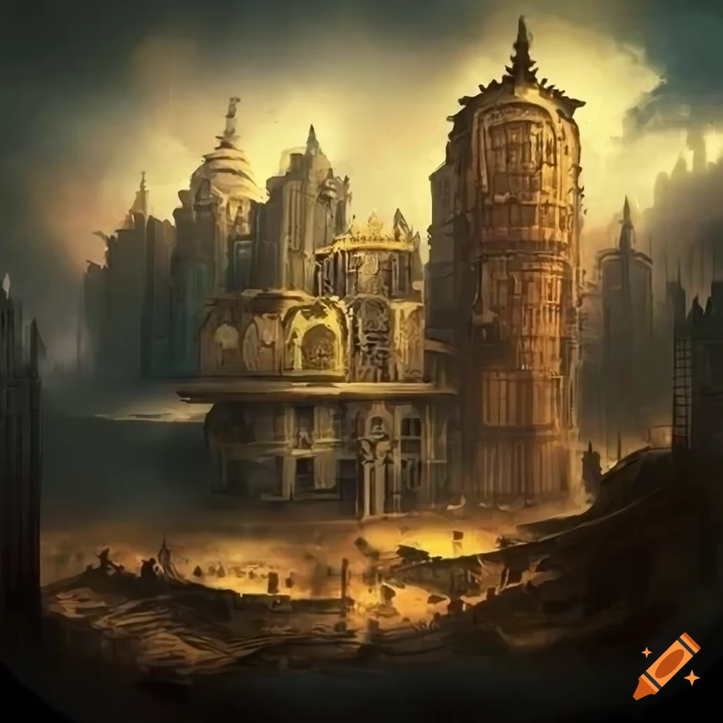 Steampunk city environment concept art on Craiyon