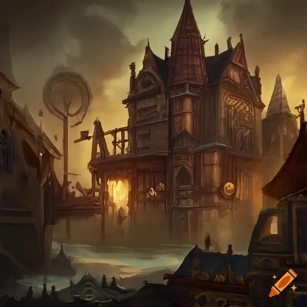 Steampunk manor concept art with intricate details on Craiyon
