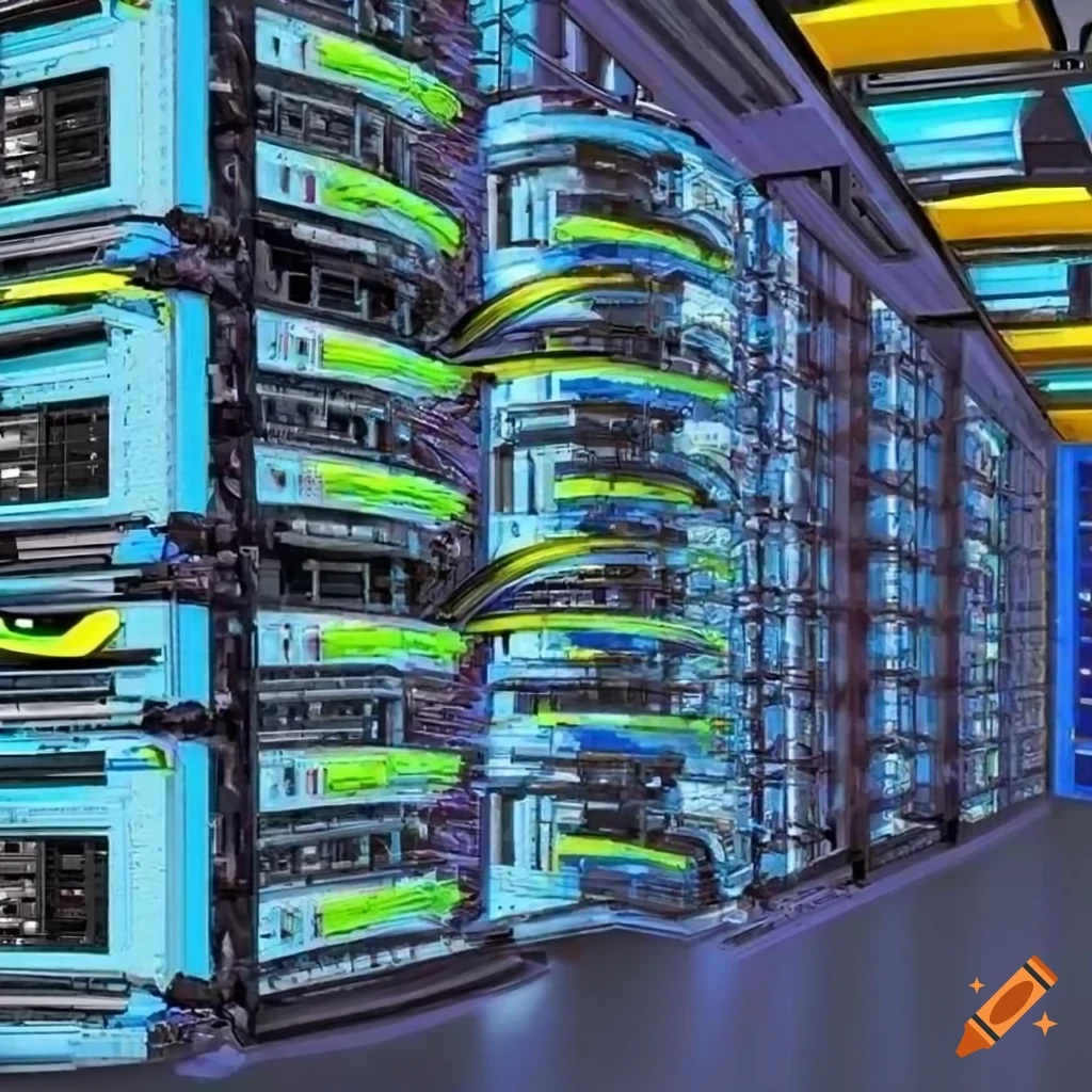 Hyper detailed photorealistic technical drawing of a server room on Craiyon
