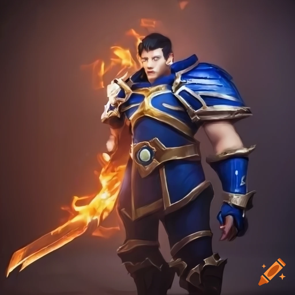 Character Garen from League of Legends within a circle of fire with ...