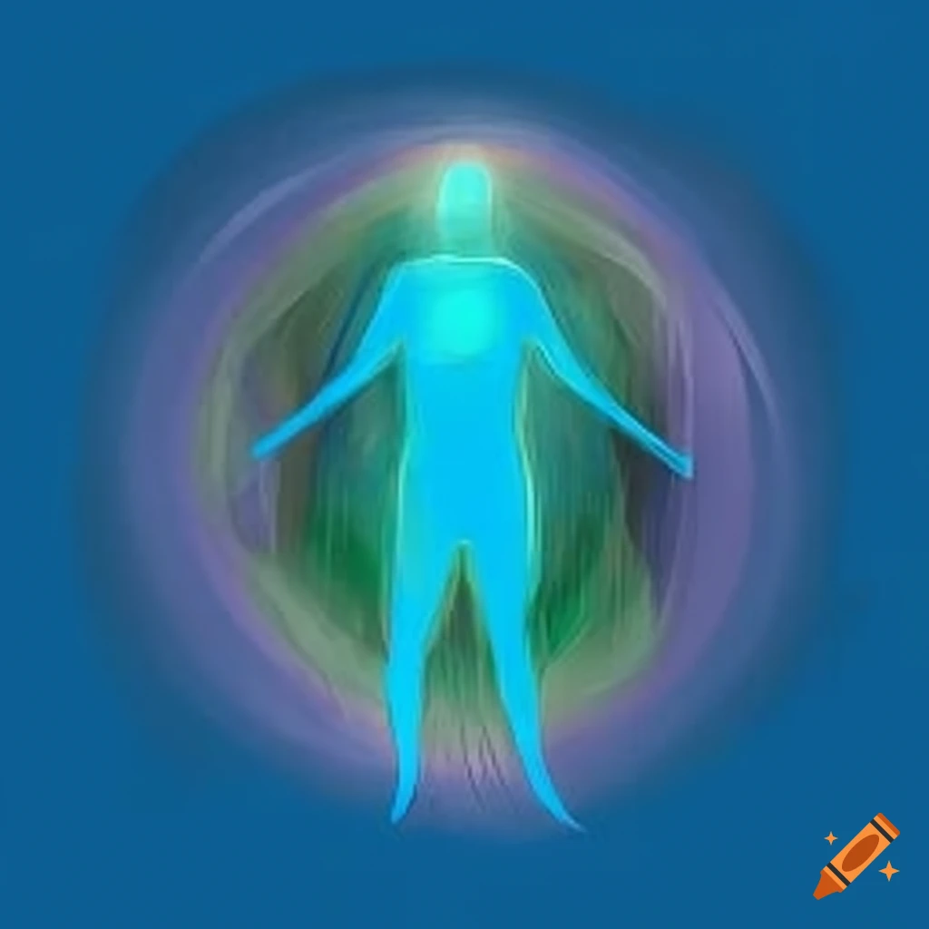 Blue energy man with a protection halo in clip art style on Craiyon