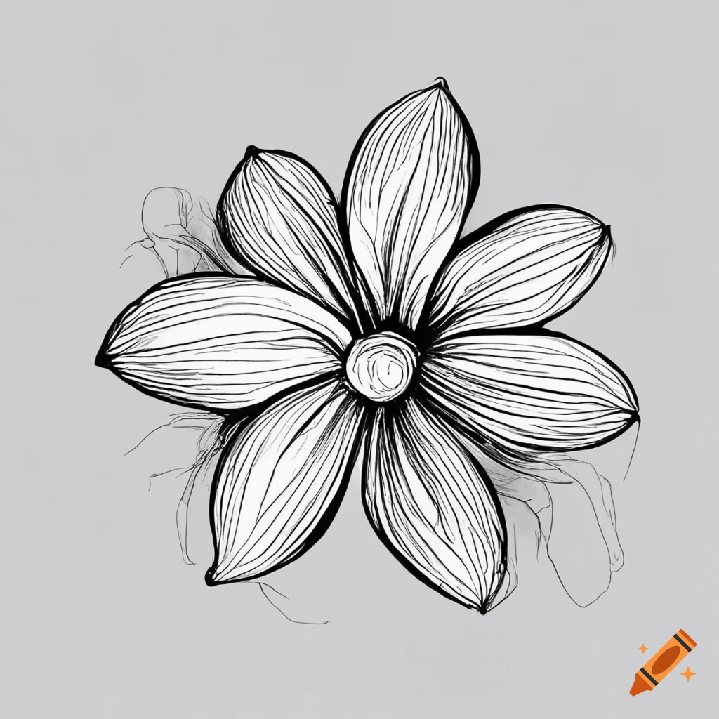 Minimalist black and white starflower drawing on white background on ...