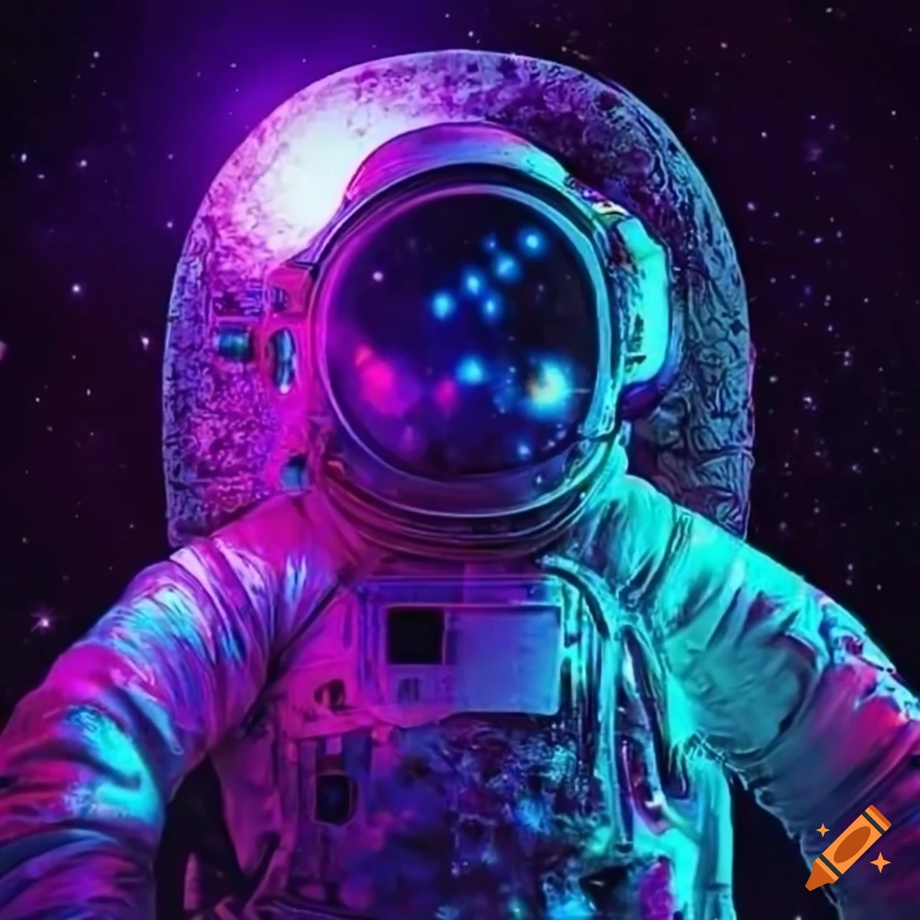 Psychedelic astronaut surrounded by cosmic gas on Craiyon
