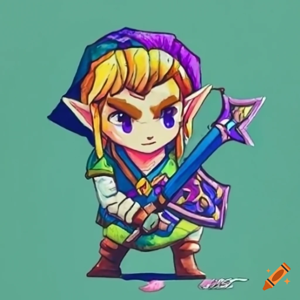 Intricate and brightly colored Sharpie drawing of Legend of Zelda hero ...