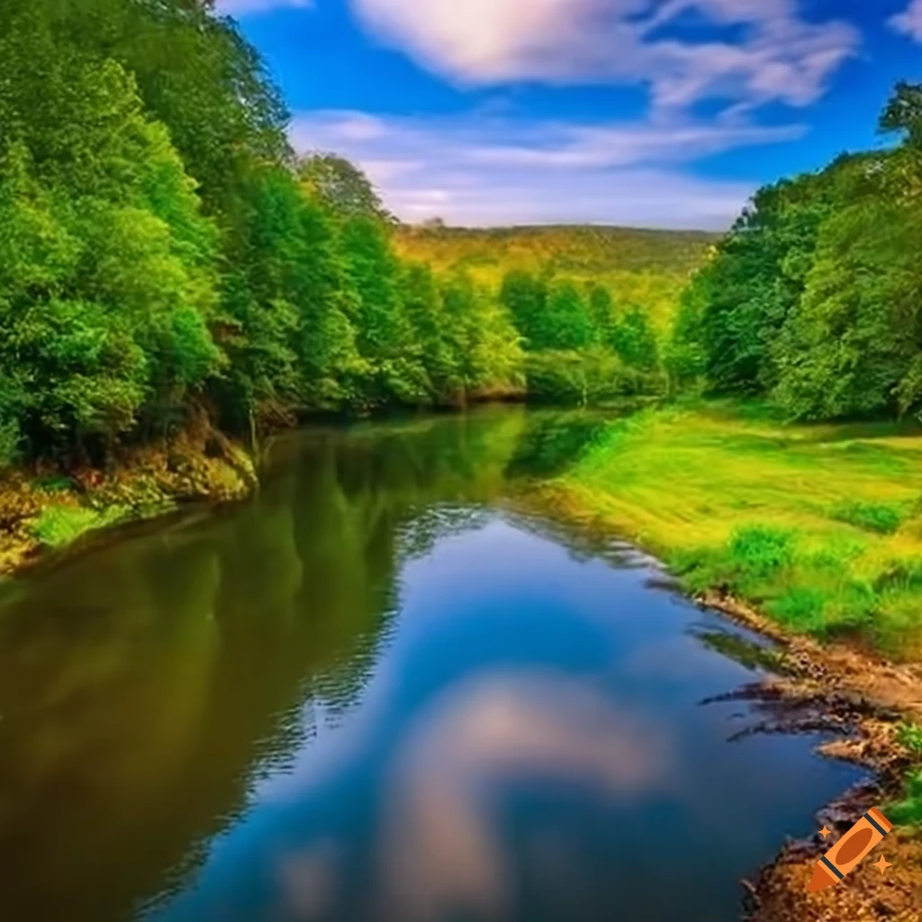 Riverbank along a large river on Craiyon