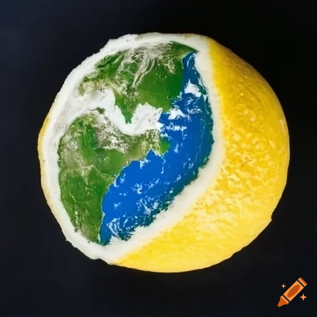 Planet Earth carved into a lemon on Craiyon