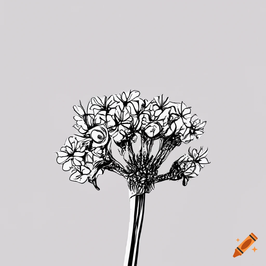 Minimalist black and white drawing of a Vervain in line art style on ...
