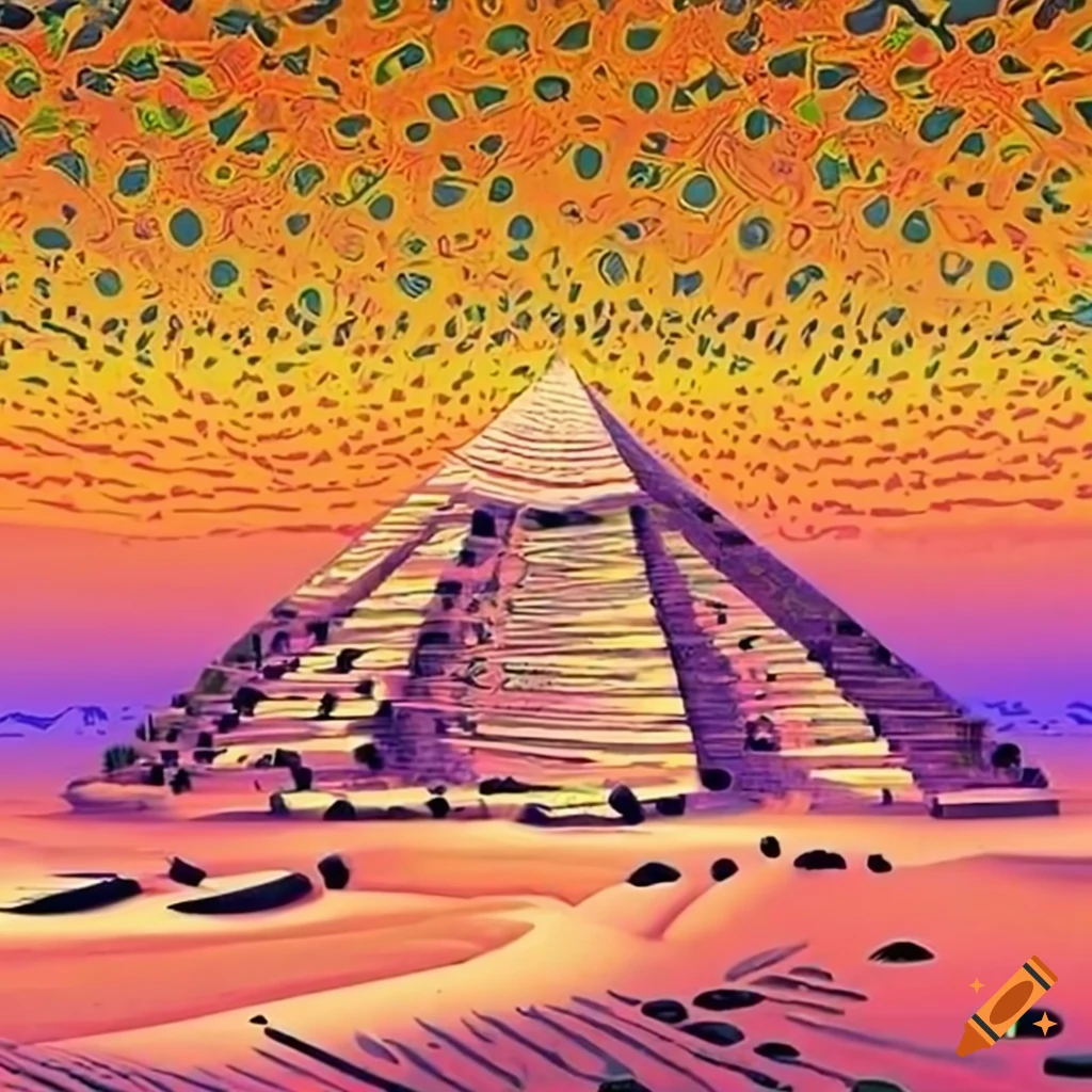 Acid psychedelic labyrinth with a background of ancient Egyptian ...