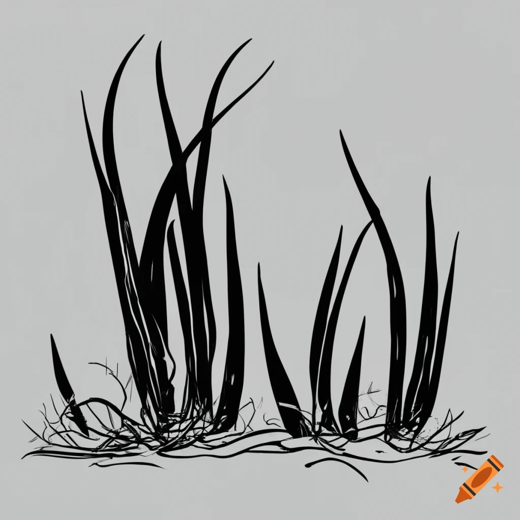 Minimalist black and white tuft of grass in line art style on Craiyon