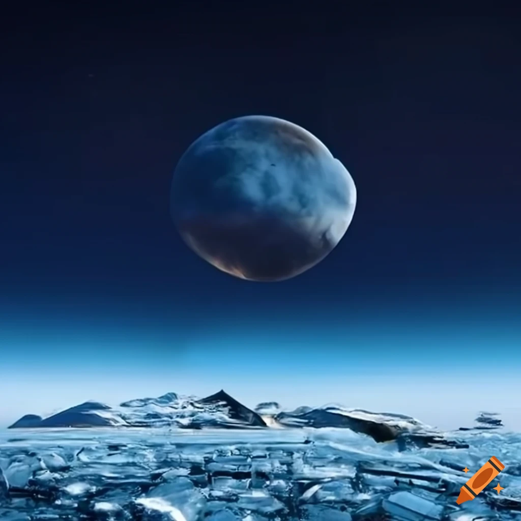 Spaceship crashed on an ice-covered planet in a landscape on Craiyon