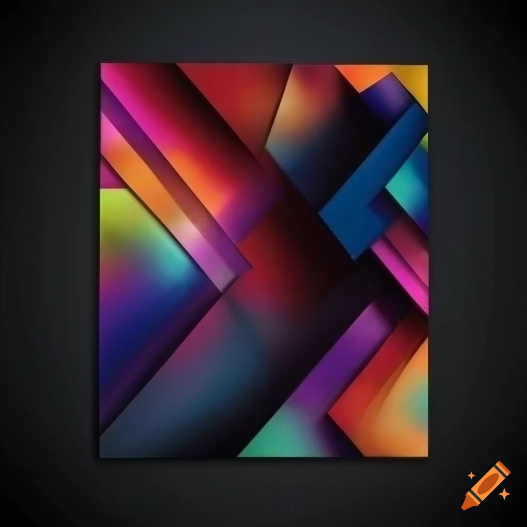 Colorful geometric abstract shapes on matte black canvas on Craiyon