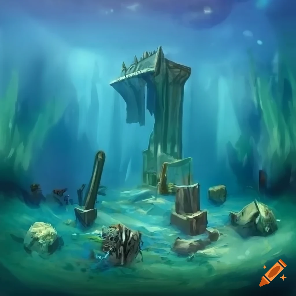 Underwater graveyard desert in a fantasy art style on Craiyon