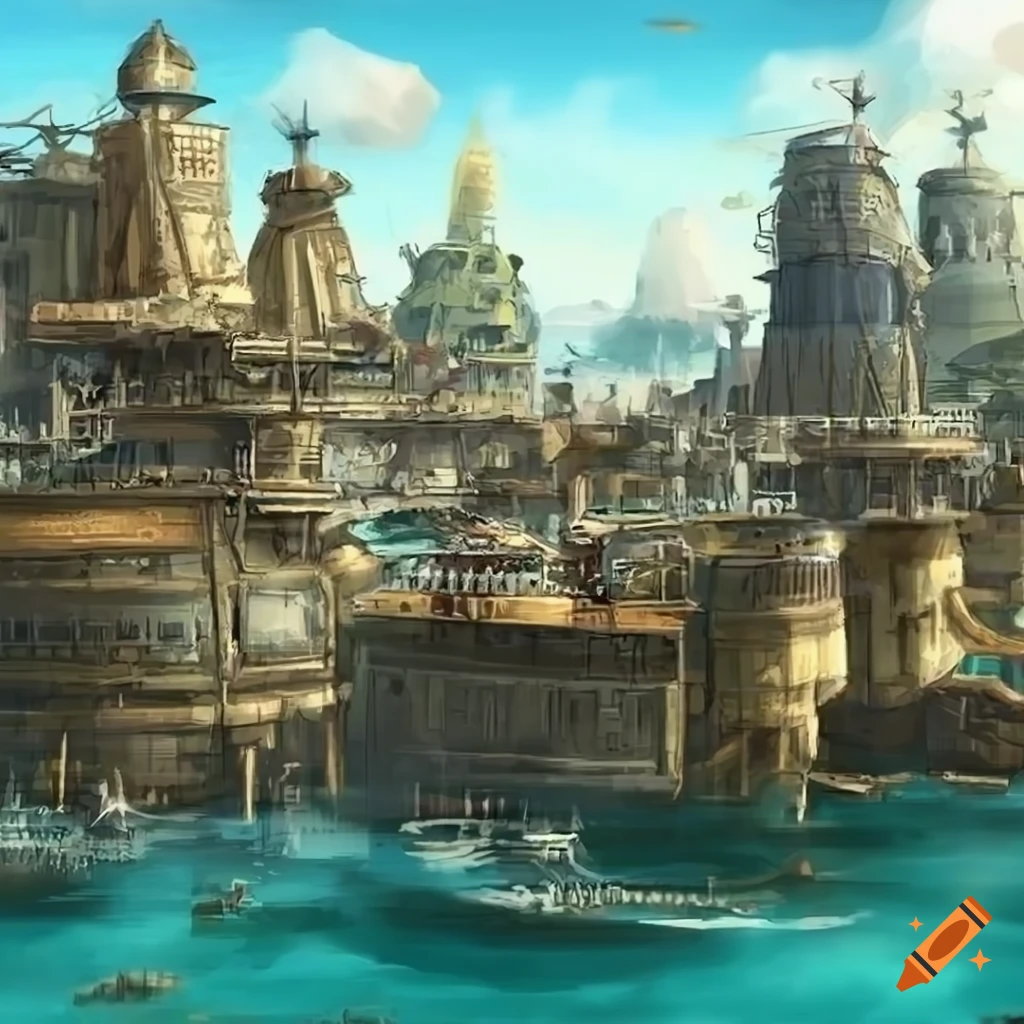 Steampunk imperial harbor concept art on Craiyon