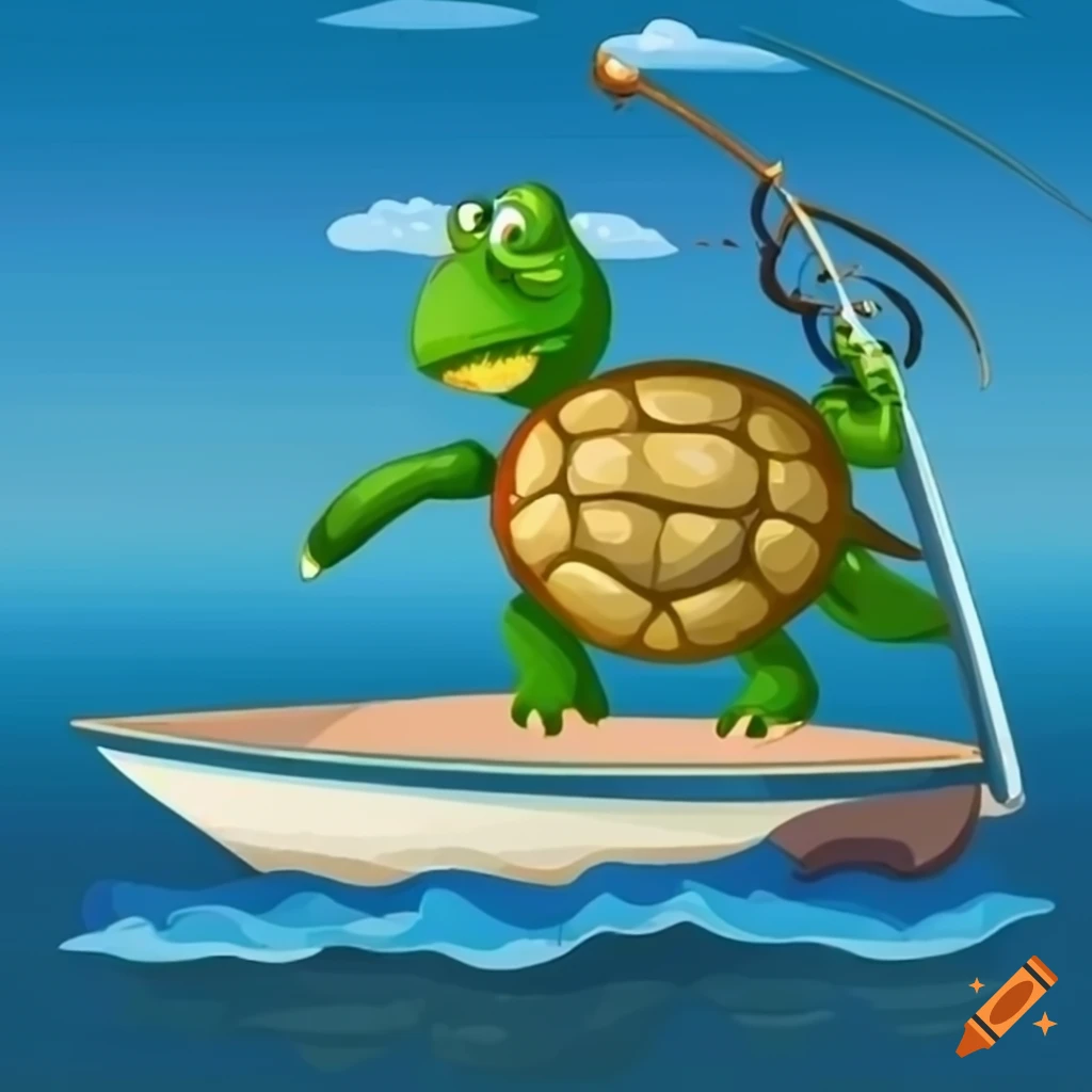 Cartoon turtles fishing on a boat on Craiyon