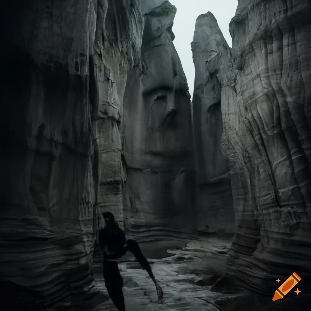 Eerie cliffs with gargoyle faces carved in on Craiyon