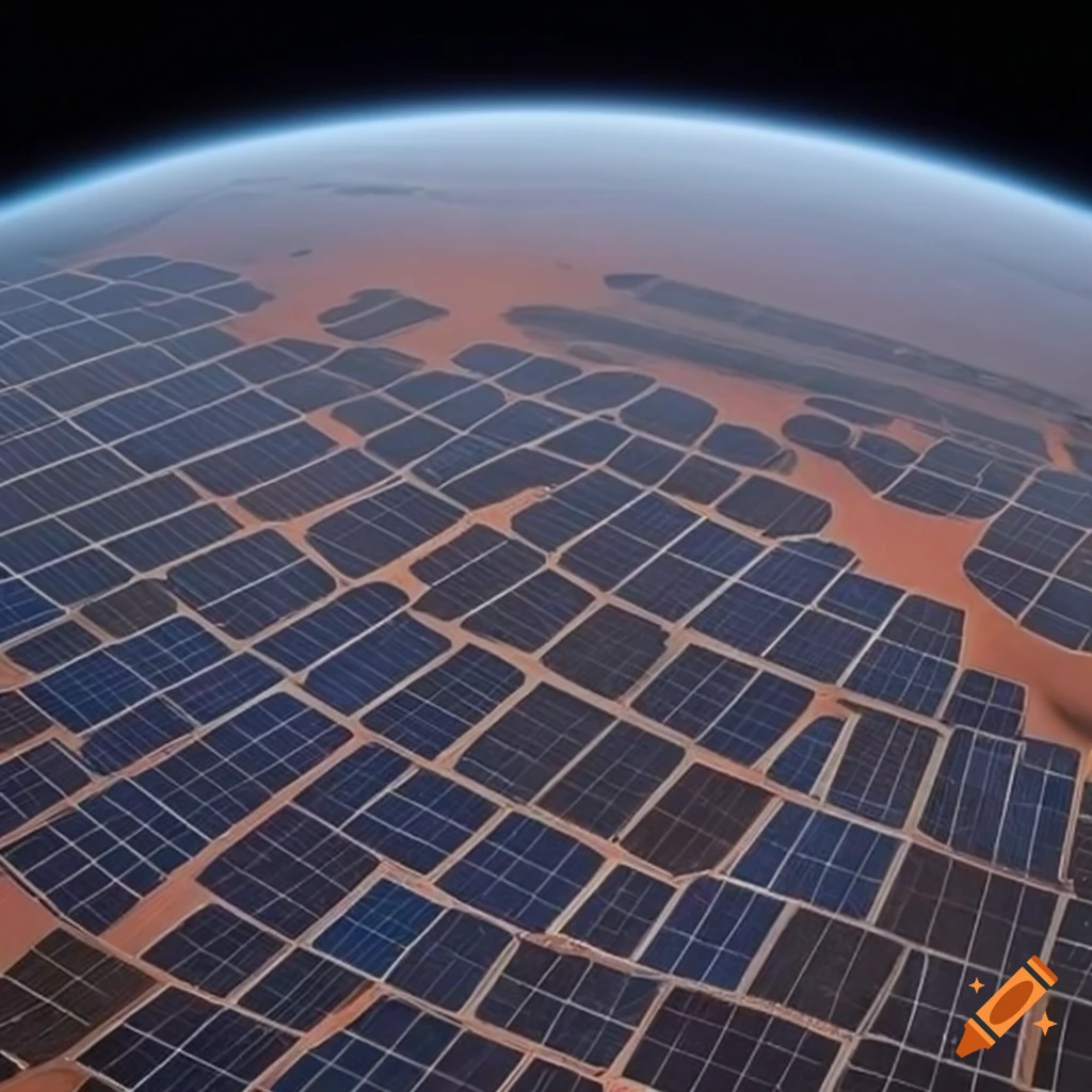 Aerial view of the sahara desert with solar panels in an african ...