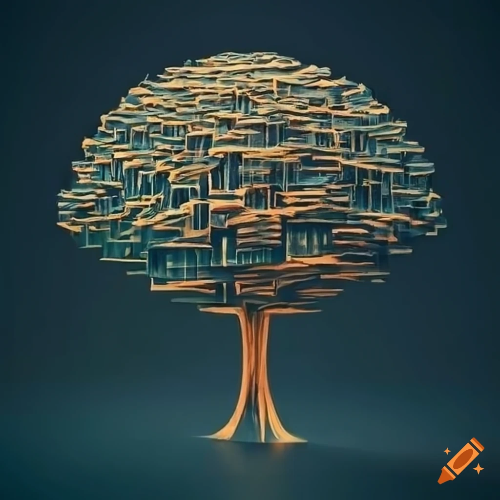 Minimalistic oak tree design with geometric patterns on Craiyon