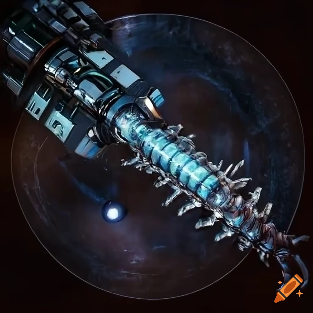 Chrome-plated biomechanical space cannon with centipede legs in a ...