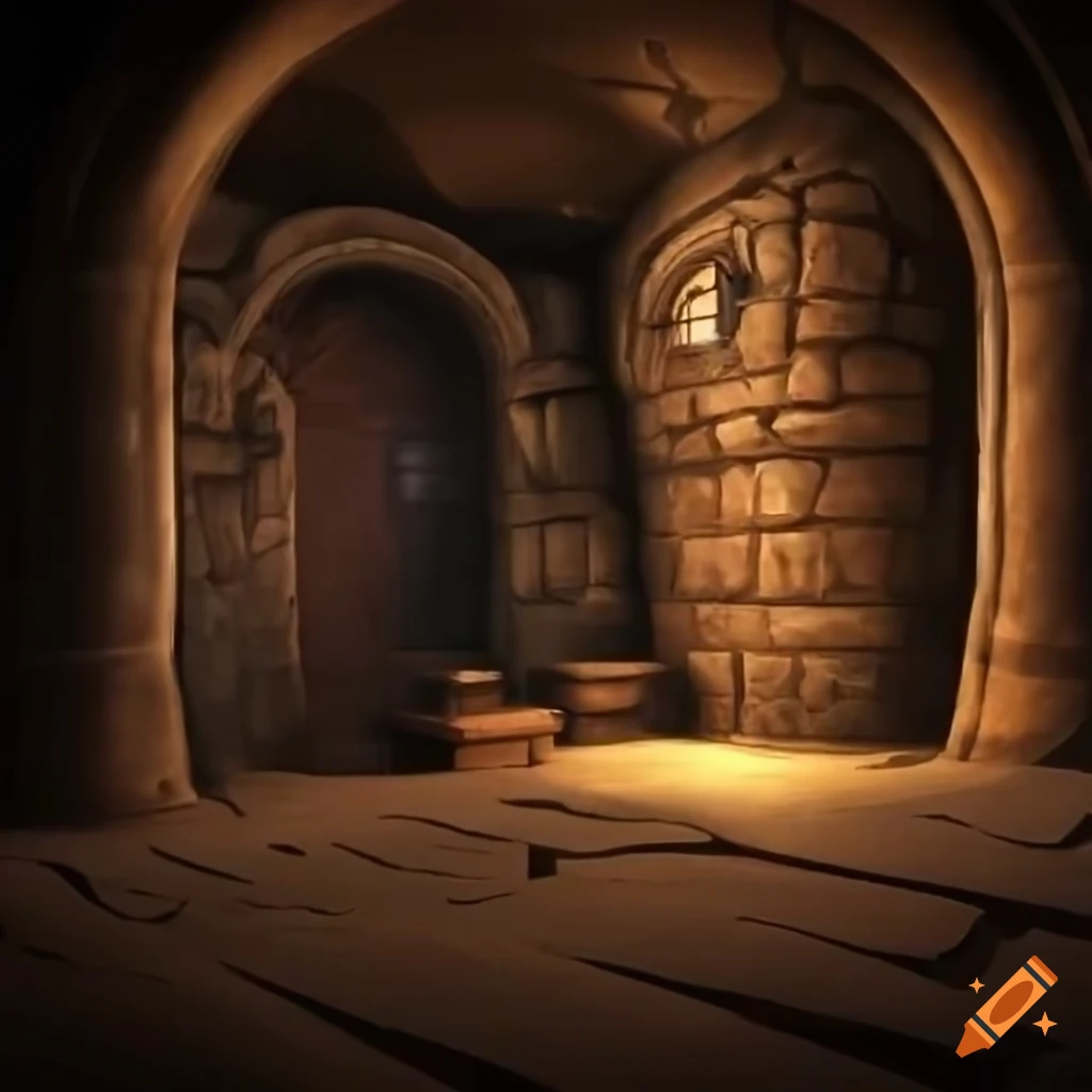 Interior of a witch's stone tower on Craiyon