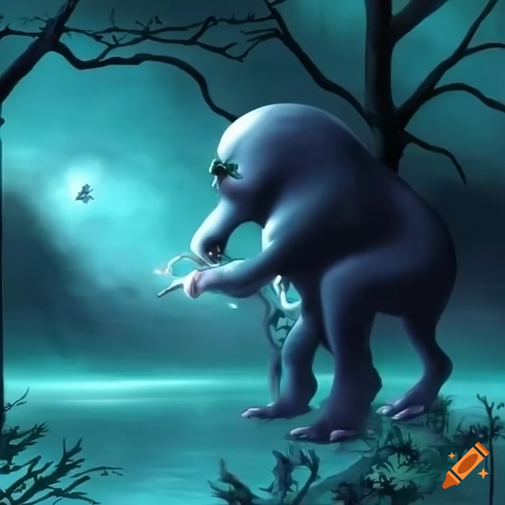 Enchanted forest scene with porcelain fairy and mythical creatures on Craiyon