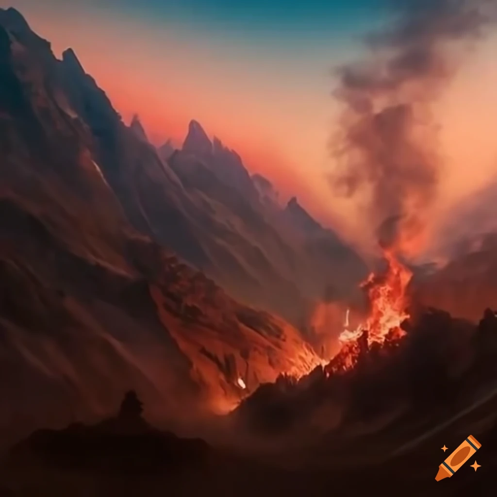 Historical scene of indigenous messengers sending smoke signals between mountains on Craiyon