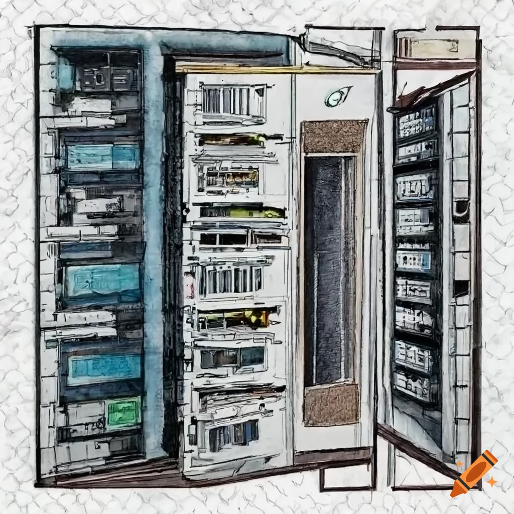 Hyper detailed photorealistic technical drawing of a server room on Craiyon