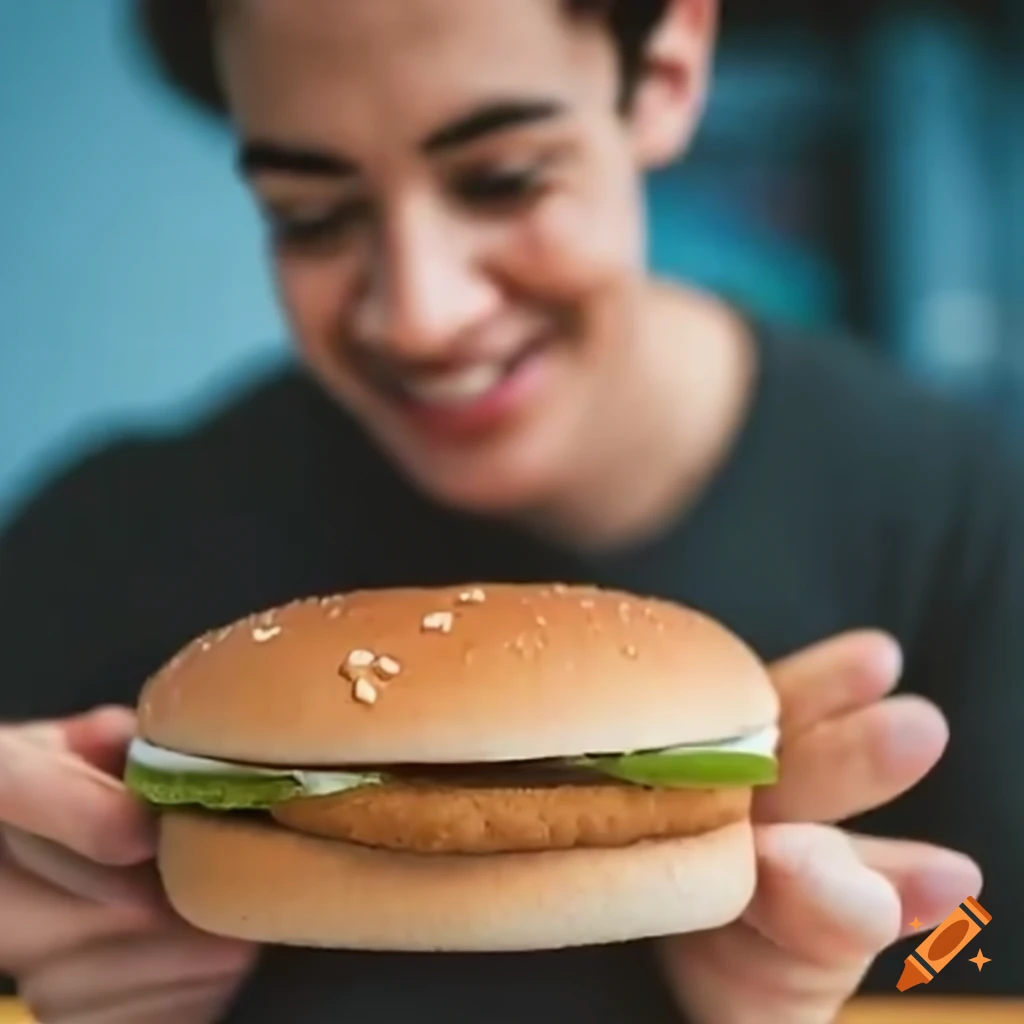 Man observing a mcchicken sandwich from a popular fast food chain on ...