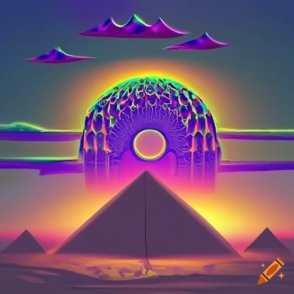 Acid psychedelic labyrinth with a background of ancient egyptian ...