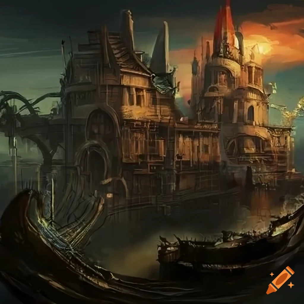 Steampunk imperial harbor concept art on Craiyon