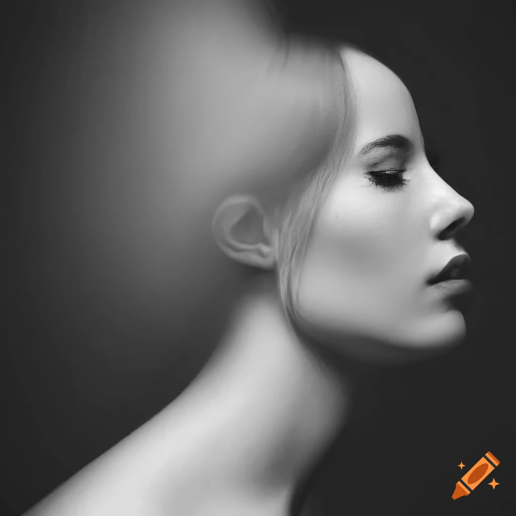 Monochrome hyperrealistic profile face symbolizing dreaming on Craiyon
