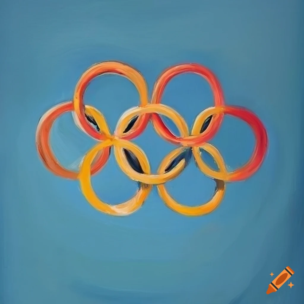 Minimalist oil painting of the olympic rings on blue background on Craiyon