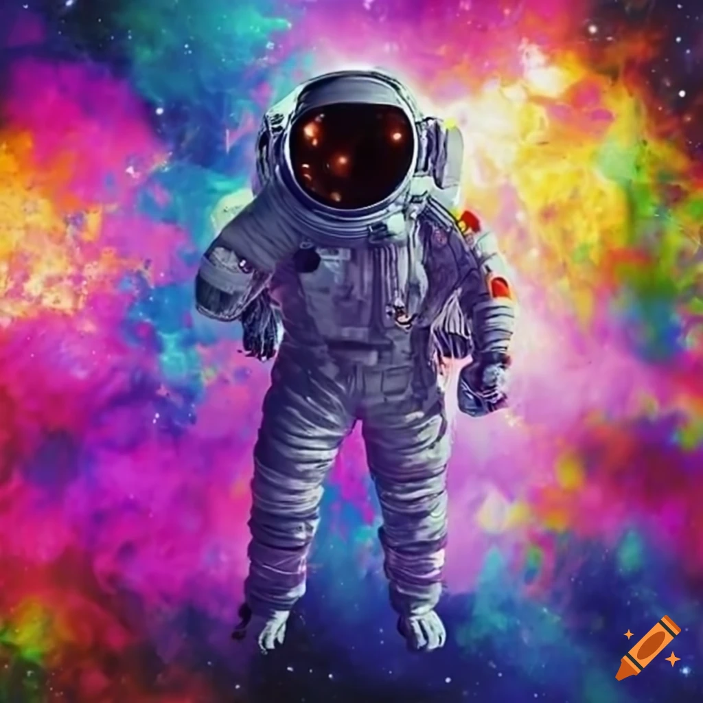 Colorful cosmic explosion with an astronaut on Craiyon