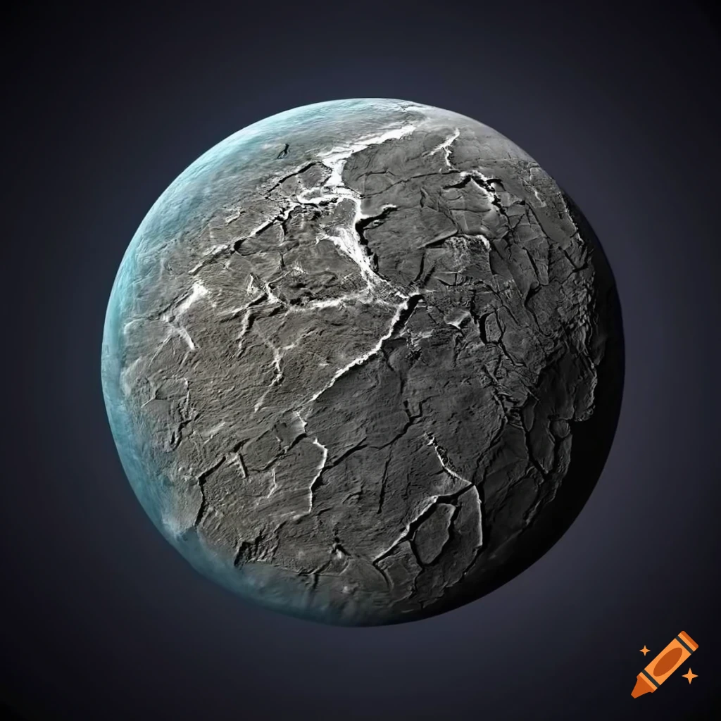 Small rocky planet with cloud formations viewed from space on Craiyon