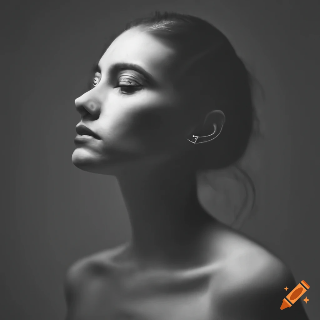 Monochrome hyperrealistic profile face symbolizing dreaming on Craiyon