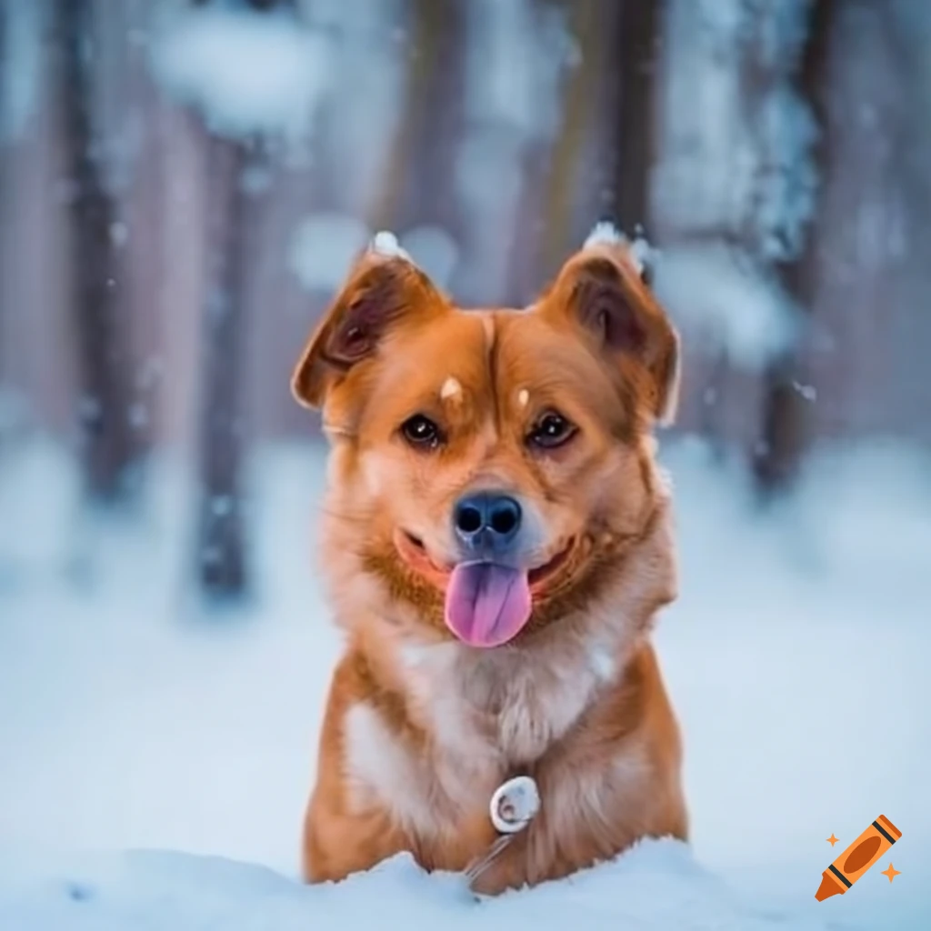 Dog playing in the snow on Craiyon