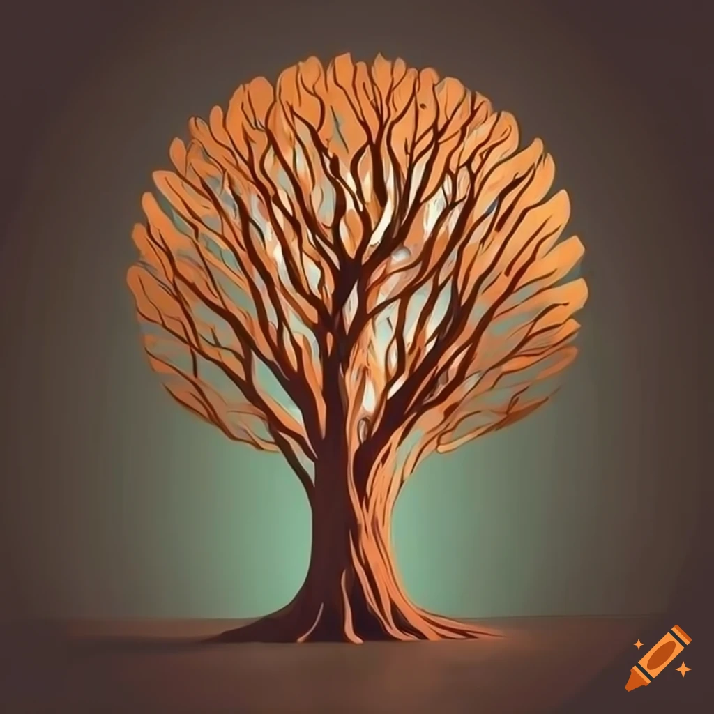 Minimalistic oak tree design with geometric patterns on Craiyon