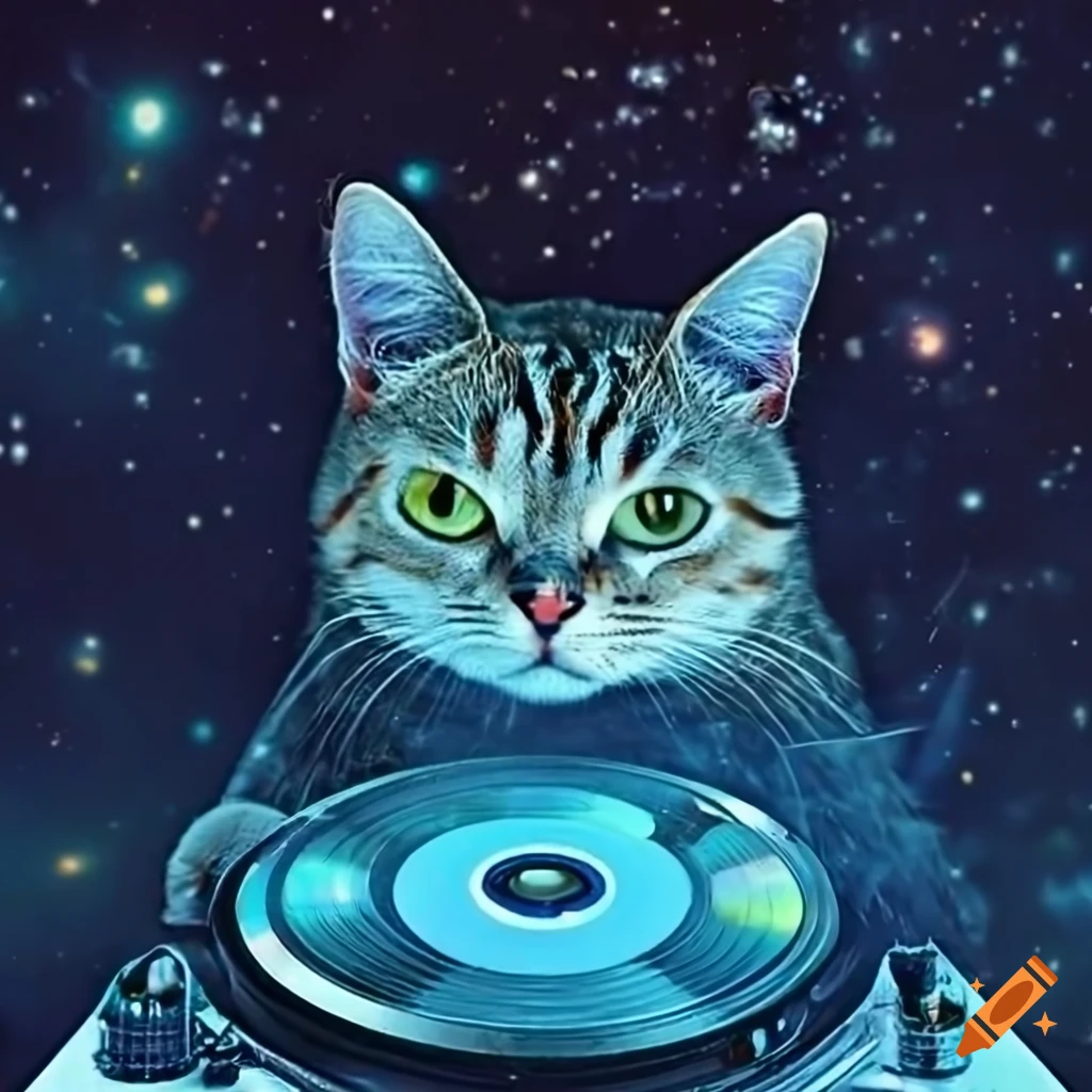 Space cat dj on a turntable on Craiyon