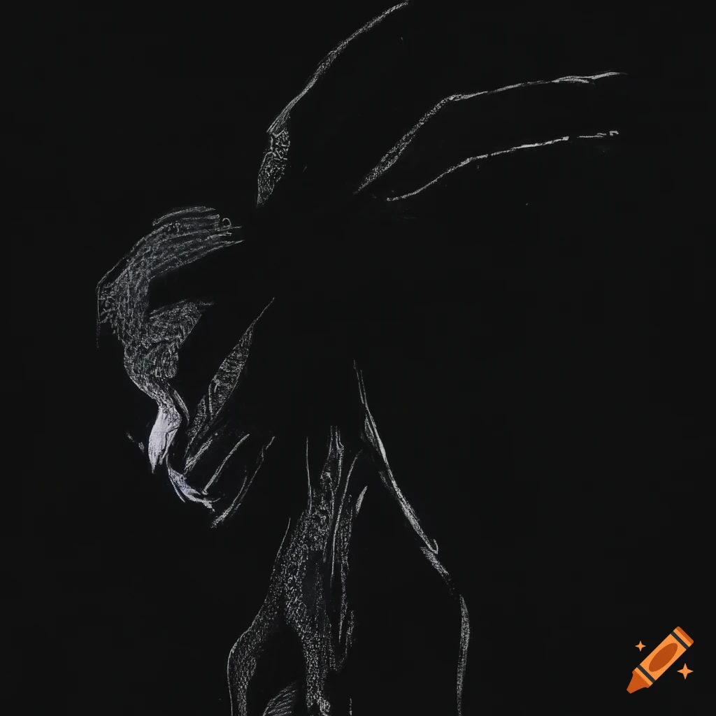 Tall, lanky shadow creature drawing in ink on paper on Craiyon