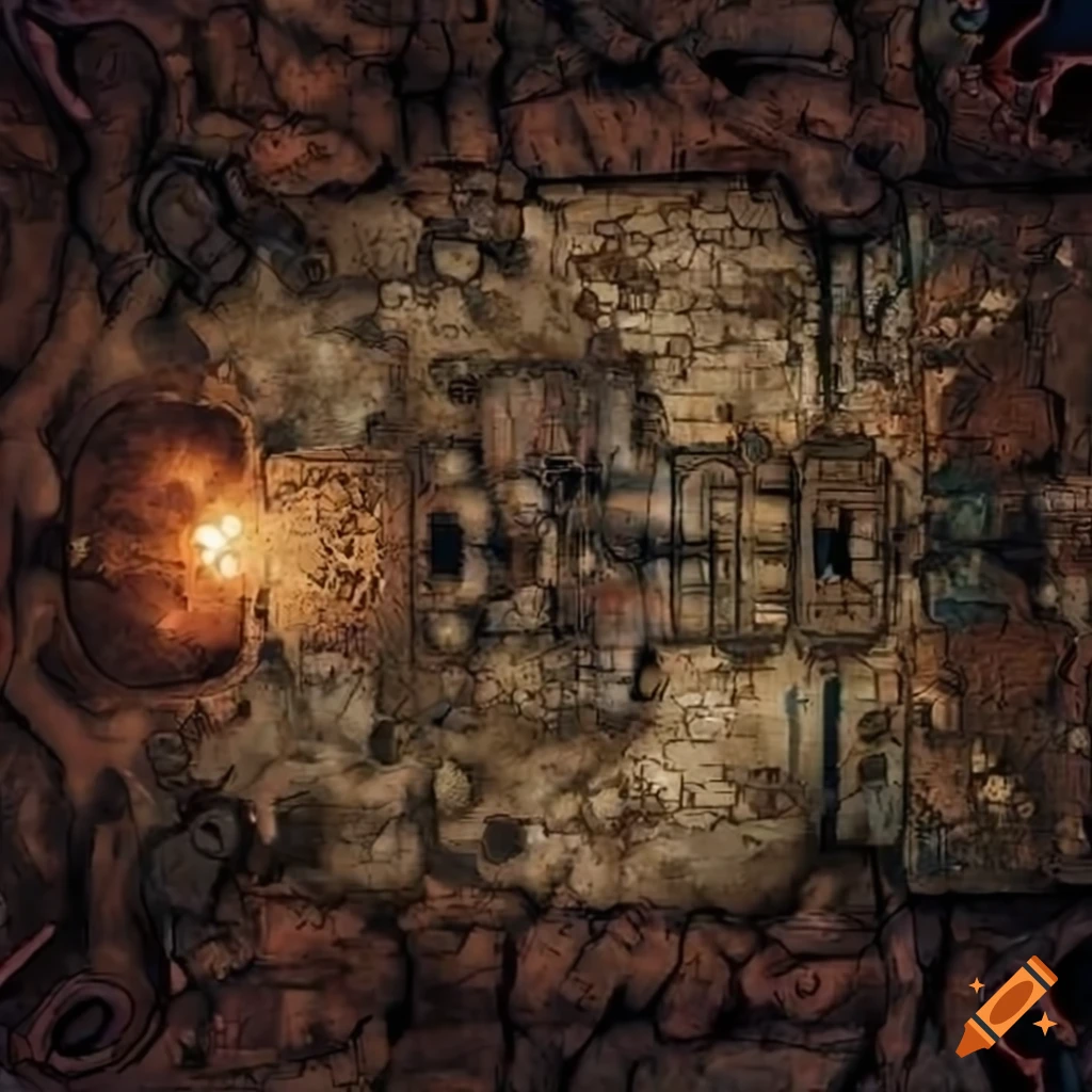 Top-down view of post-apocalyptic underground ruins on Craiyon