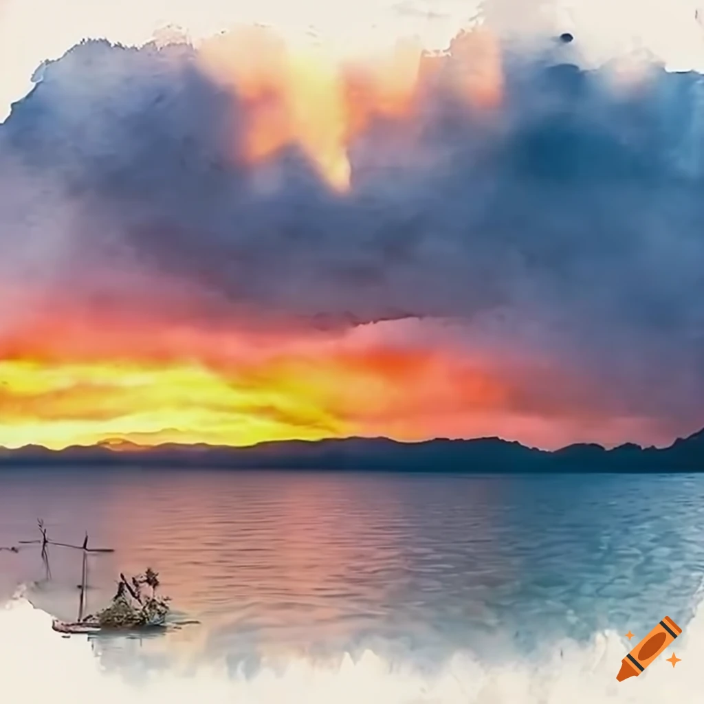 Mountain lake at sunset with high definition 32k resolution on Craiyon