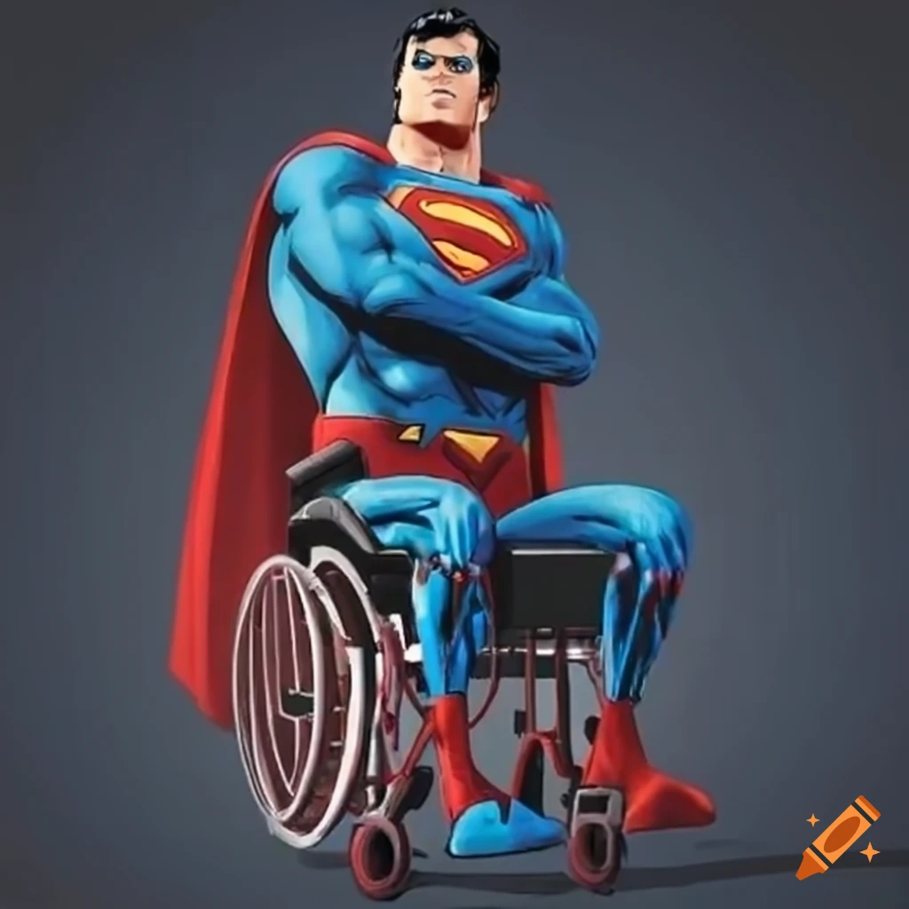 Superman in a wheelchair with a neck brace on Craiyon