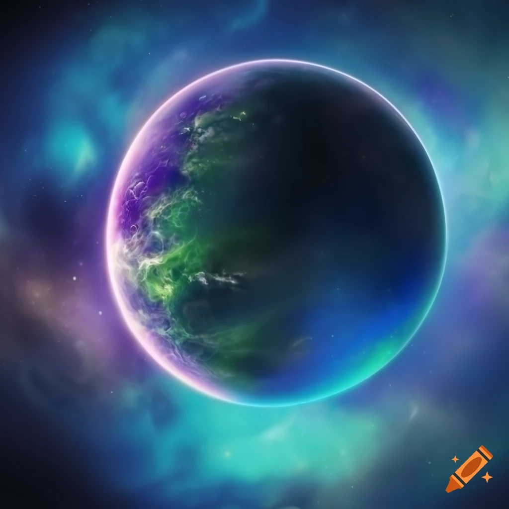 Vibrant blue and green planet in space on Craiyon
