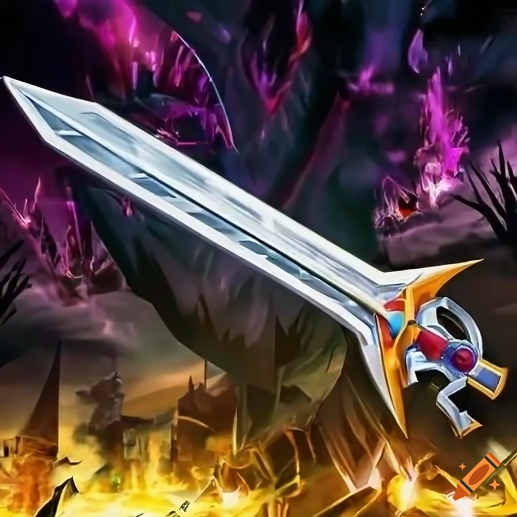 Yu-gi-oh! art featuring a massive hero sword on Craiyon