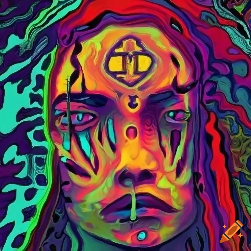 Depressive psychedelic hippie illustration with sad symbolism on Craiyon