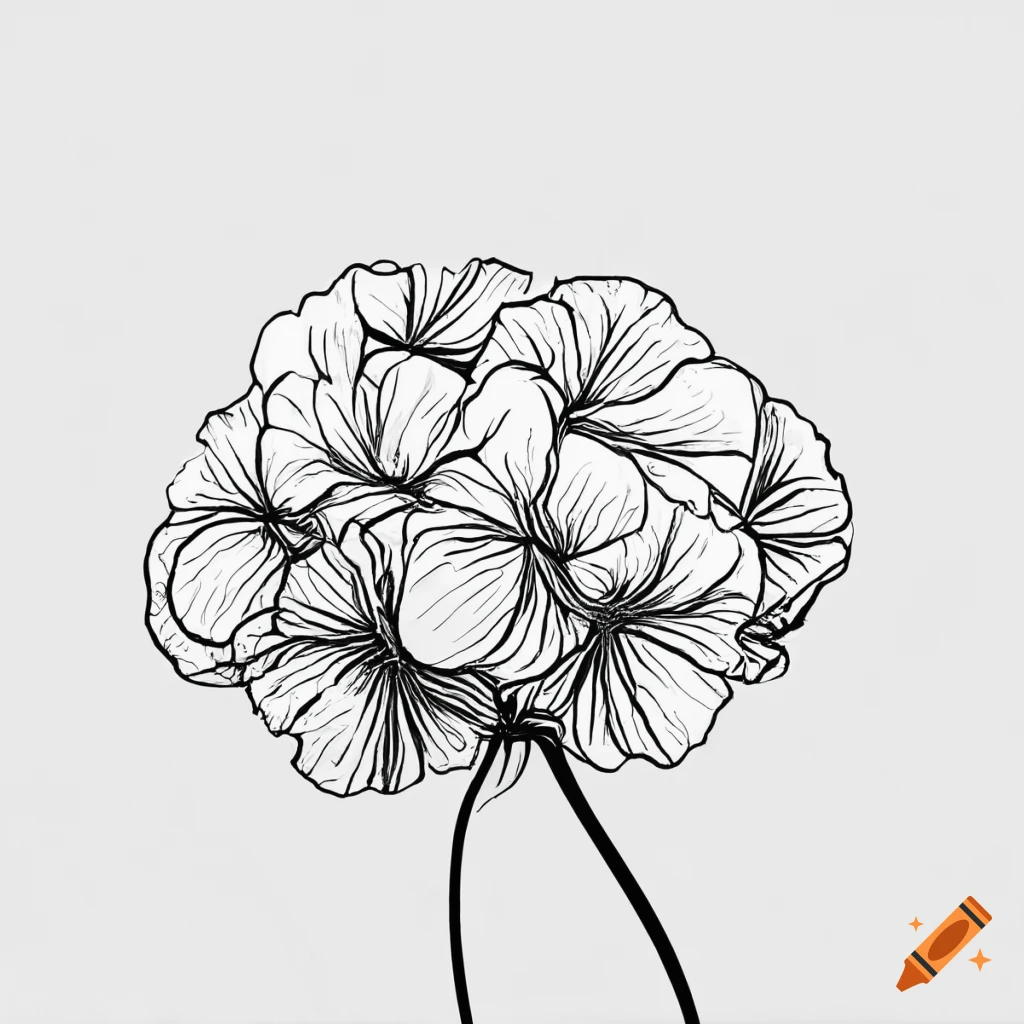 Top Down Minimalist Black And White Drawing Of Geraniums In Line Art Style On Craiyon