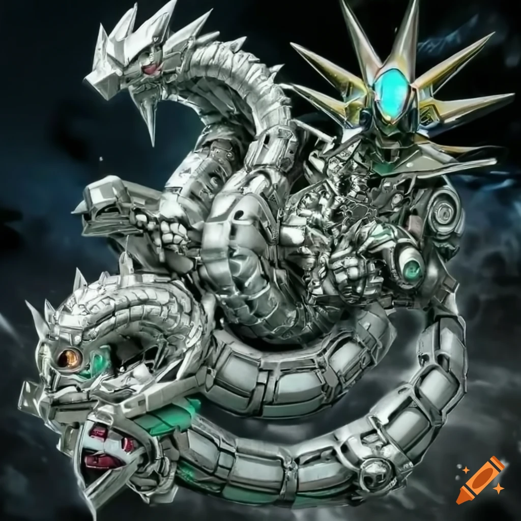 Yu gi oh cyber robot serpent snake hydra in silver color on Craiyon