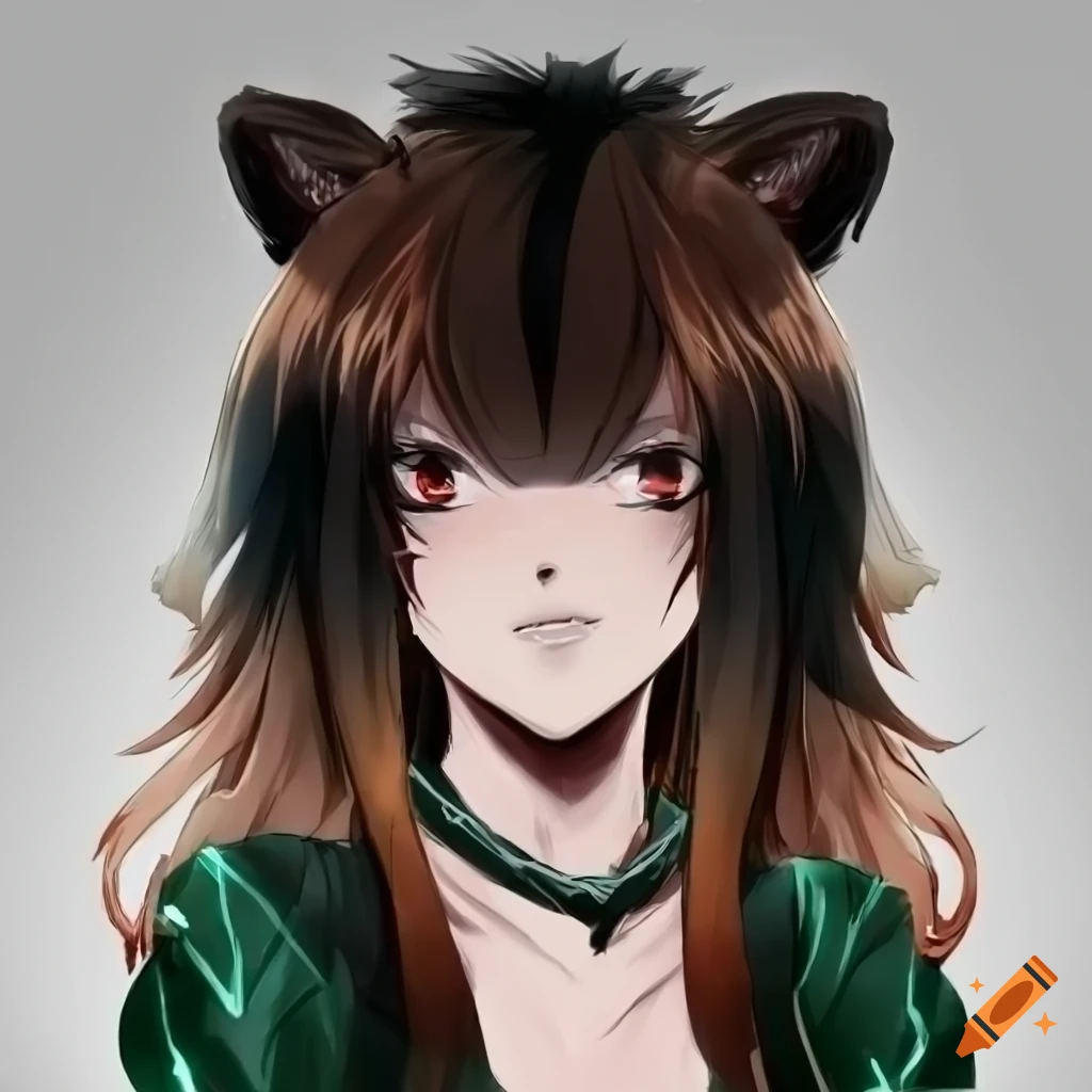 Serious anime dog woman character on Craiyon